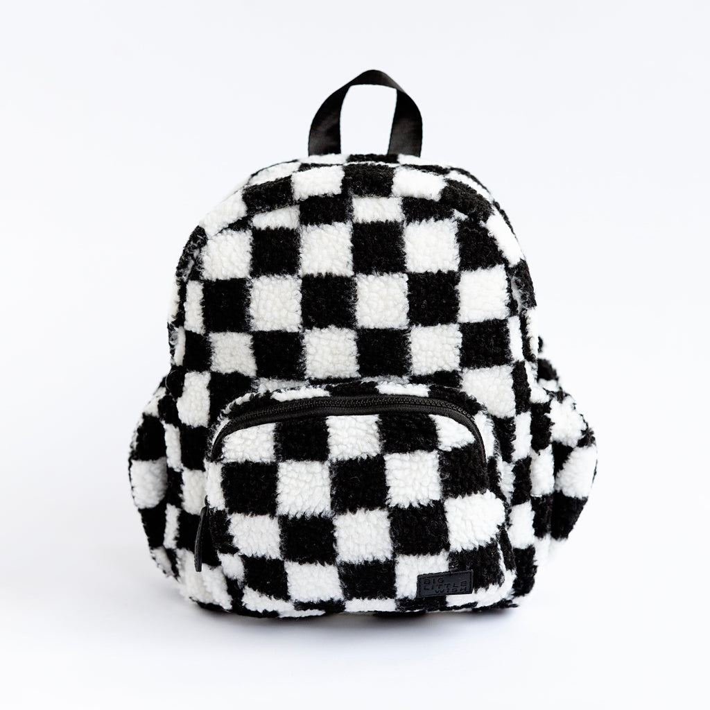 The Aspen Mini Backpack Sherpa Black and White Check | Big Little Wish
